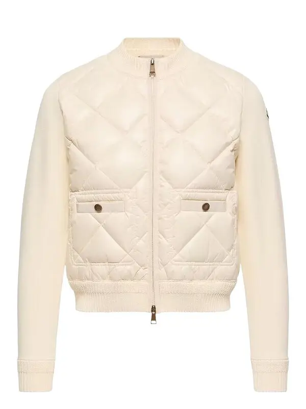 Moncler Quilted Cardigan With Ribbed Accents - Tan