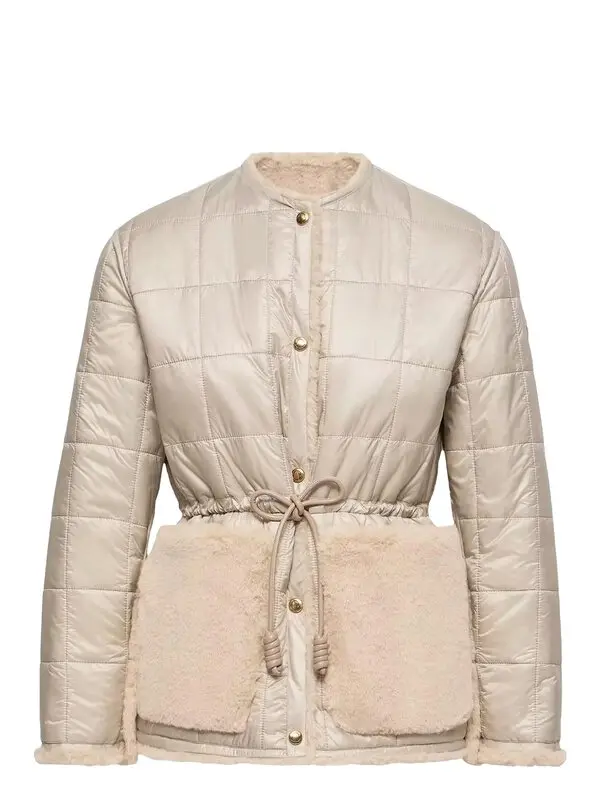 Moncler Quilted Jacket With Fur Accents - Tan