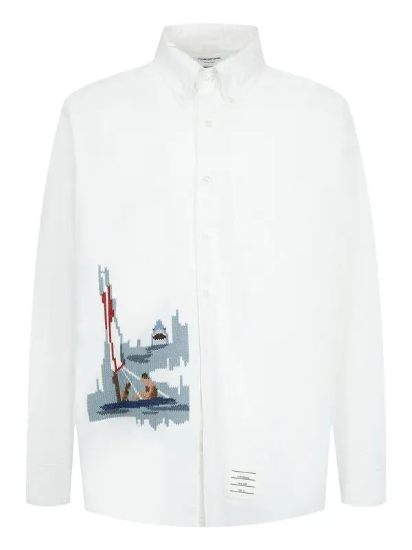 Thom Browne Straight Fit Button-down Shirt With Graphic Detail - White