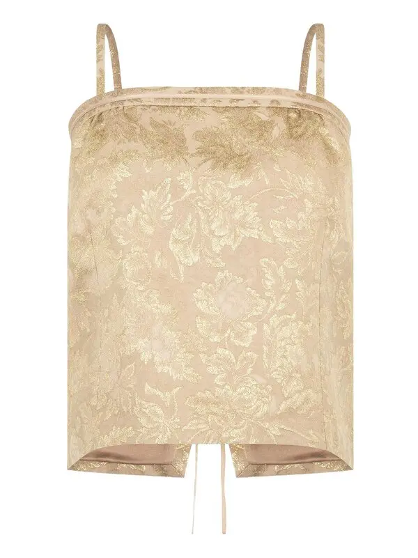 Saint Laurent Strappy Floral Brocade Top - Pink