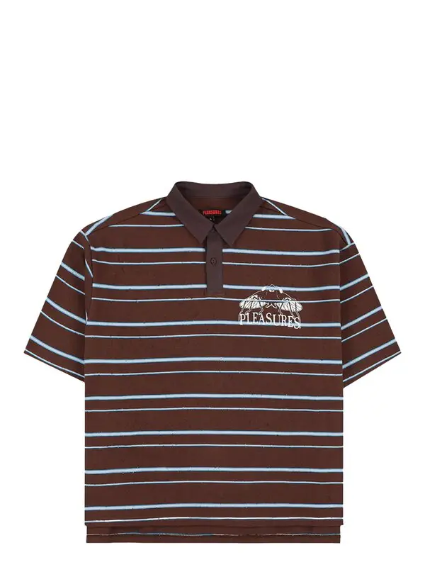 PLEASURES Boxy Striped Polo Shirt - Brown