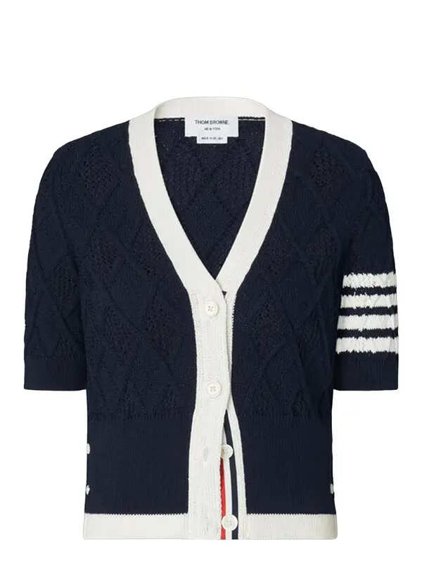 Thom Browne Argyle Pointelle V-neck Cardigan - Blue