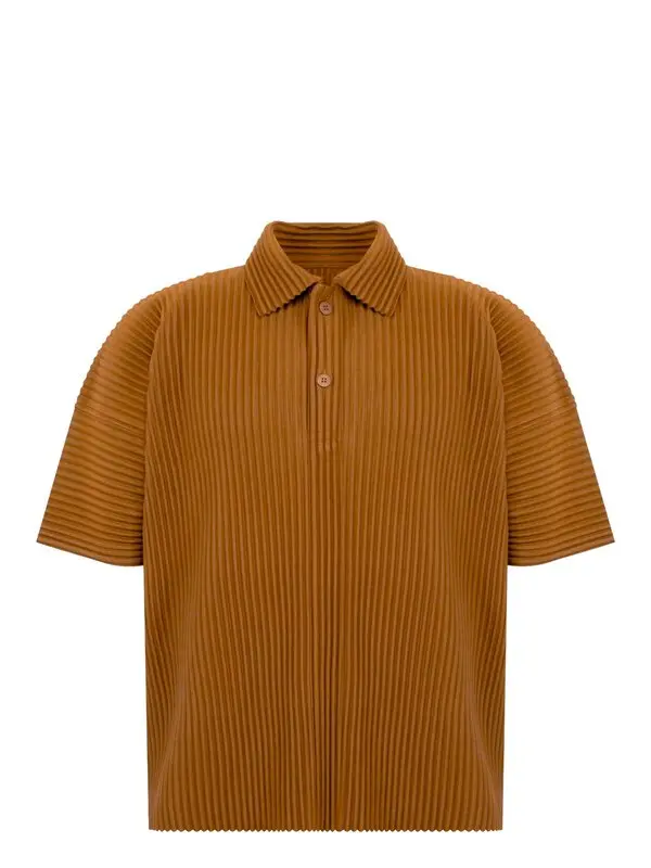 Issey Miyake Pleated Polo Shirt - Brown