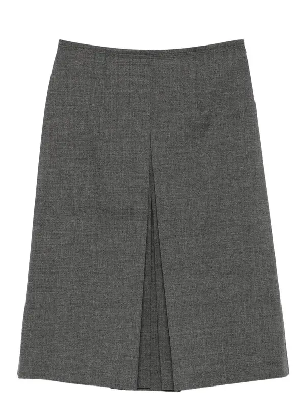 Prada Midi Wool Pleated Skirt - Grey
