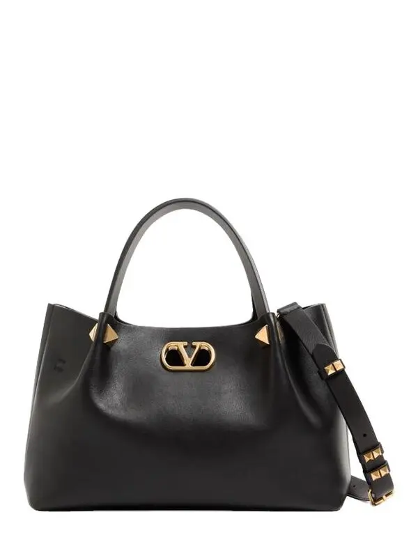Valentino Garavani Small Soft Leather Shopping Bag With Maxi Studs - Black