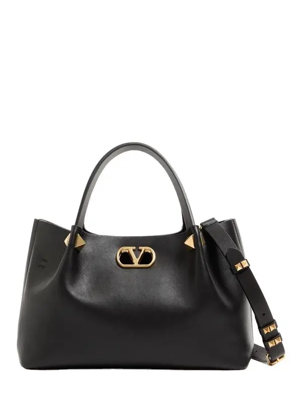 Valentino Garavani Small Soft Leather Shopping Bag With Maxi Studs - Black