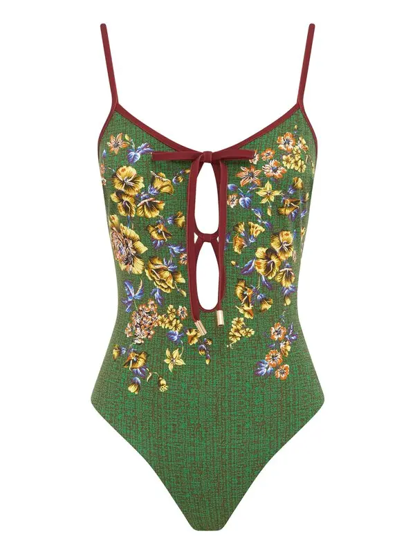 ALEMAIS Aleamais Scoop Neck Keyhole Cut-out Bodysuit With Bow Detail - Verde