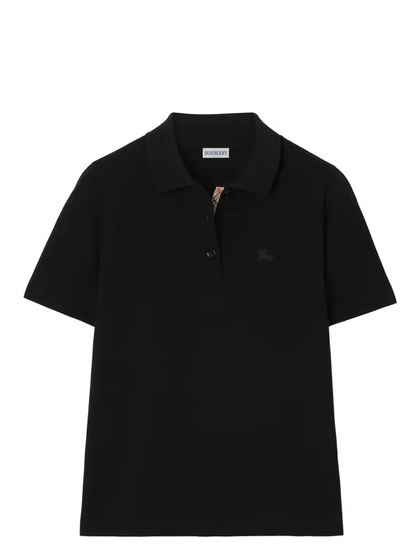 Burberry Lightweight Cotton Piqué Polo With Equestrian Knight Embroidery - Nero