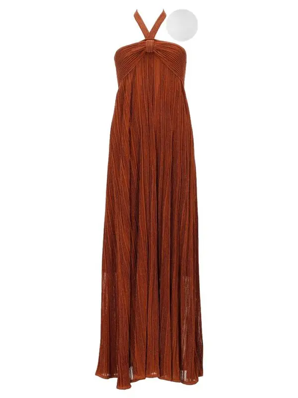 Zimmermann Textured Metallic Accent Halterneck Midi Dress - Brown
