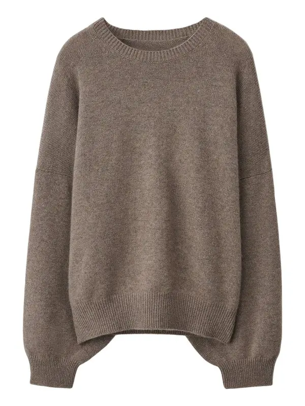 LISA YANG Ribbed Cashmere Round Neck Long Sleeve Sweater - Marrone