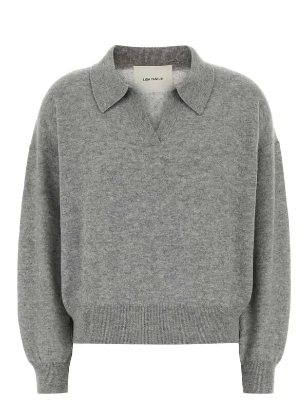 LISA YANG V-neck Cashmere Sweater With Ribbed Details - Grigio