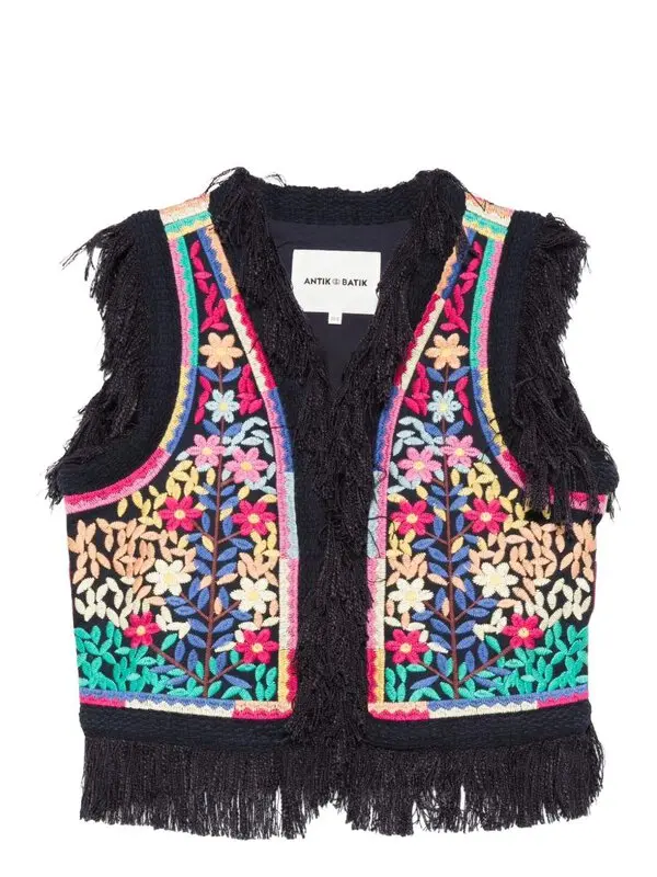 Antik Batik Embroidered Fringe Vest - Navy