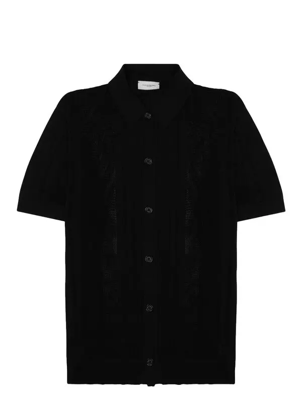 PAOLO PECORA MILANO Short-sleeve Knit Button-up Shirt - Black