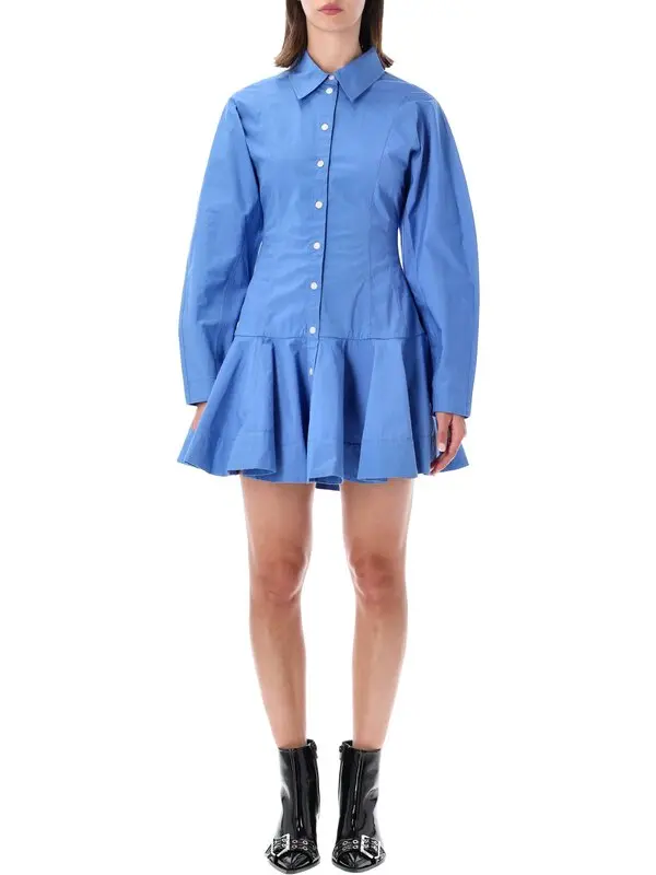 GANNI Organic Cotton Stretch Mini Dress - Marina Blue