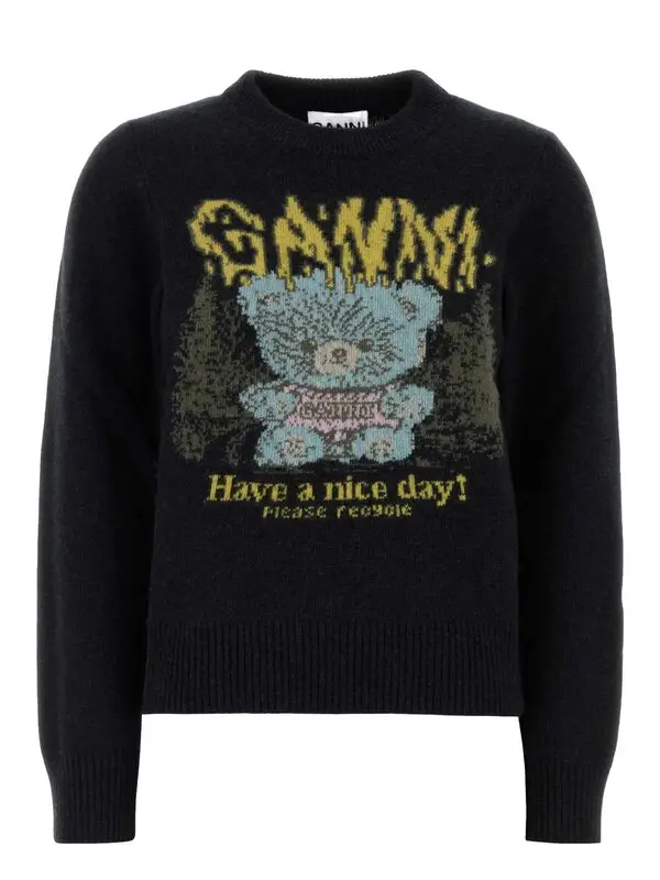 GANNI Strawberry Graphic Knit Sweater - Black