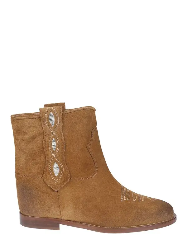 VIA ROMA 15 Suede Ankle Boots With Western Stitching - Brown