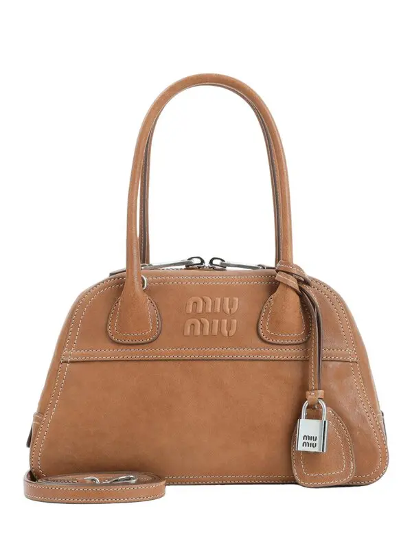 Miu Miu Vivian Nappa Leather Shoulder Handbag - Brown