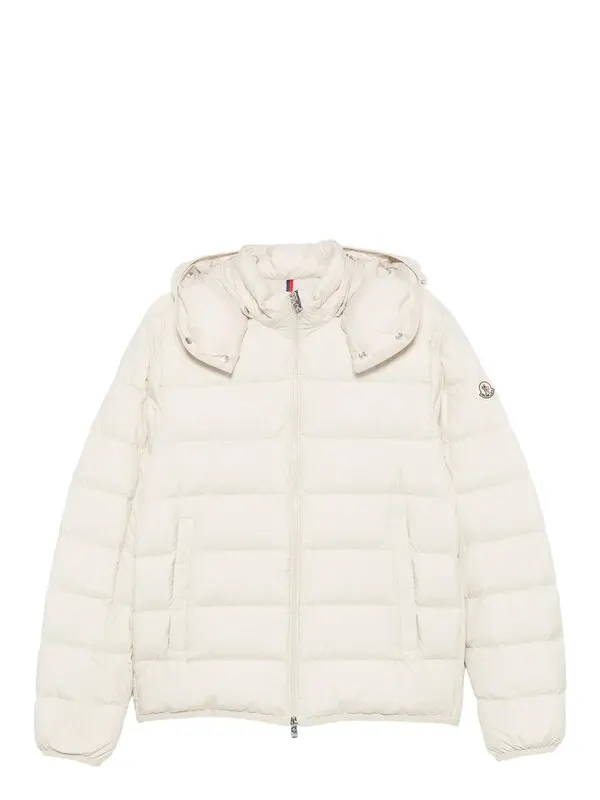 Moncler Down Hooded Coat With Detachable Hood And Elastic Cuffs - Bianco