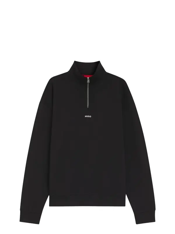 Hugo Relaxed-fit Cotton Sweatshirt With Zipper Neck - Black