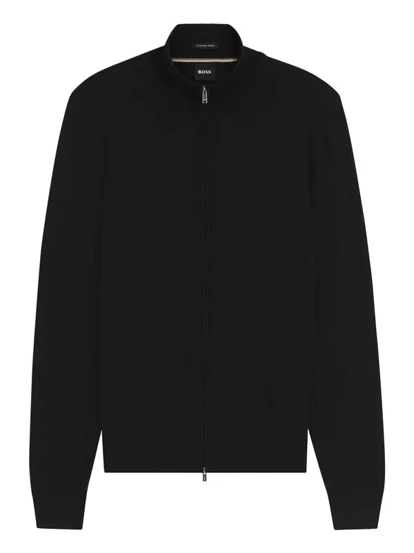 BOSS Merino Wool Zip-up Sweater - Black