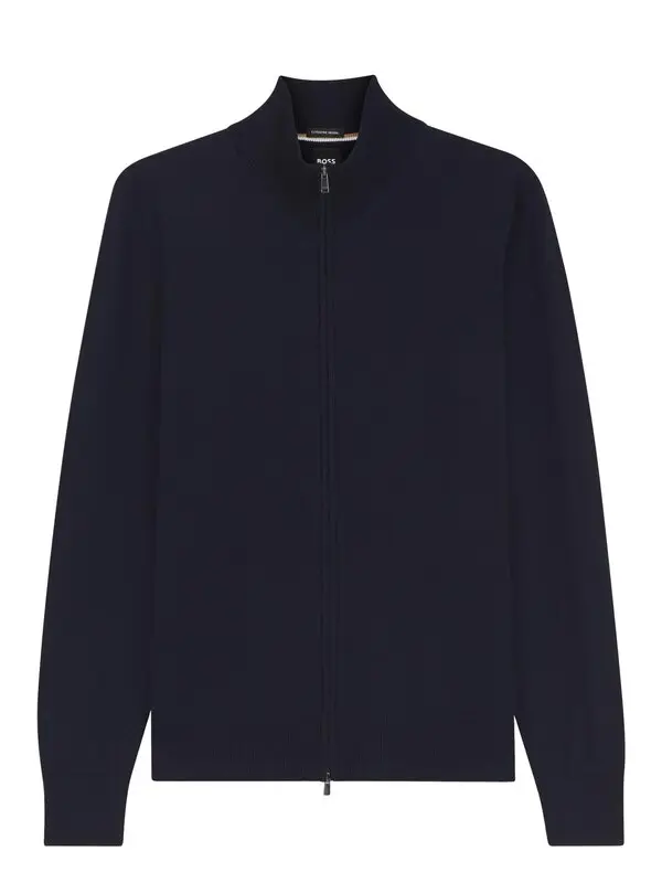 BOSS Merino Wool Zip-up Sweater - Dark Blue