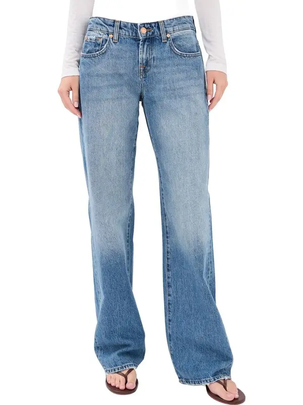 7 For All Mankind Low Straight Leg Jeans With Fading And Whiskering - Shadowcrest