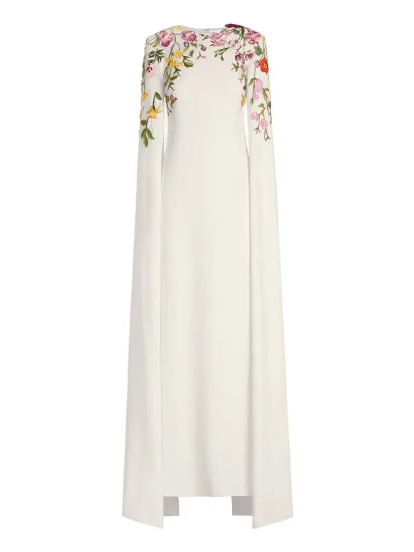 Oscar De La Renta Mixed Botanical Embroidered Georgette Caftan - Ivory