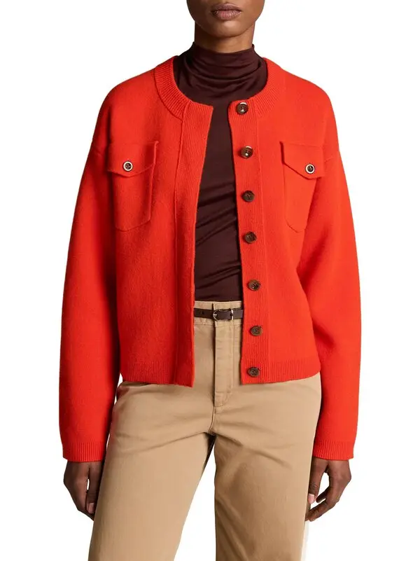 Vince Flap Pocket Wool-blend Sweater Jacket - Crimson