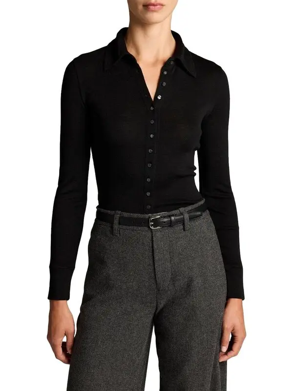 Vince Multi-button Collared Cardigan Top - Black