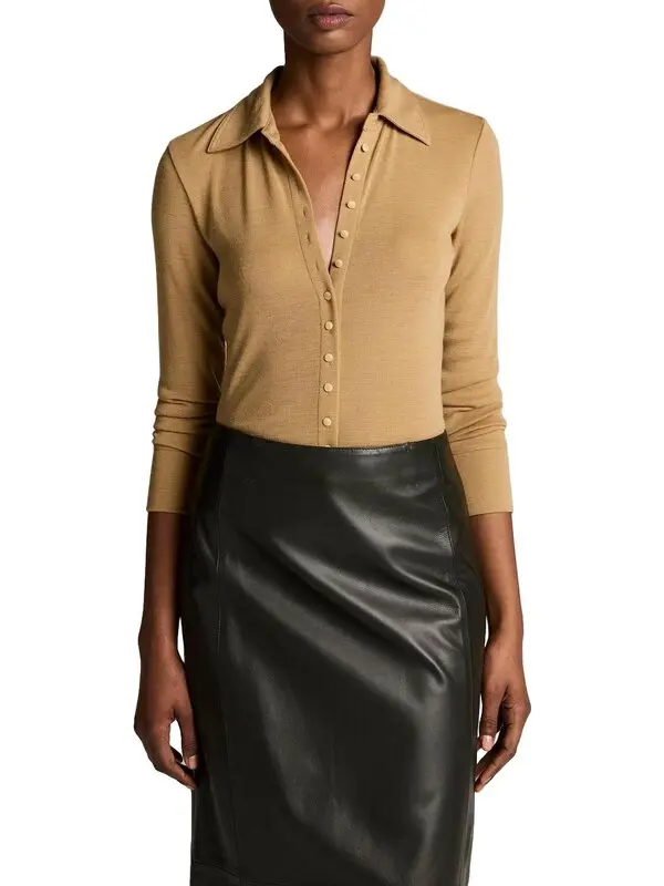 Vince Multi-button Collared Cardigan Top - Oak Buff