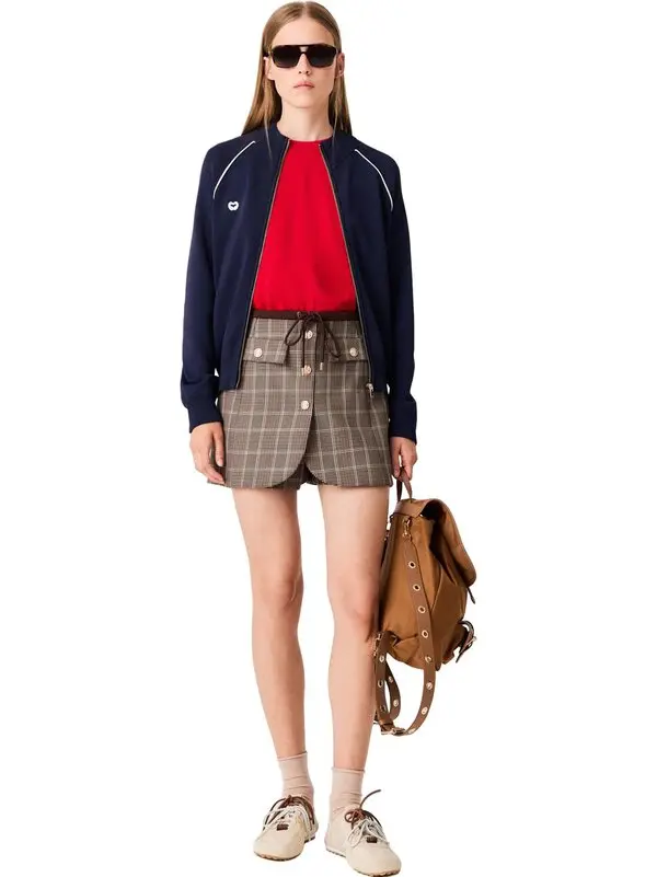 Maje Viscose Bomber-style Zip-up Cardigan With Embroidered Logo - Navy