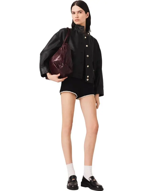 Maje Leather Jacket With Gold Button Detailing - Black