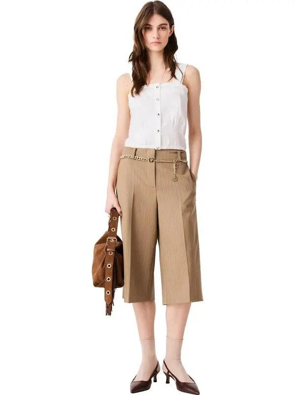 Maje Tailored Pleated Bermuda Shorts - Beige