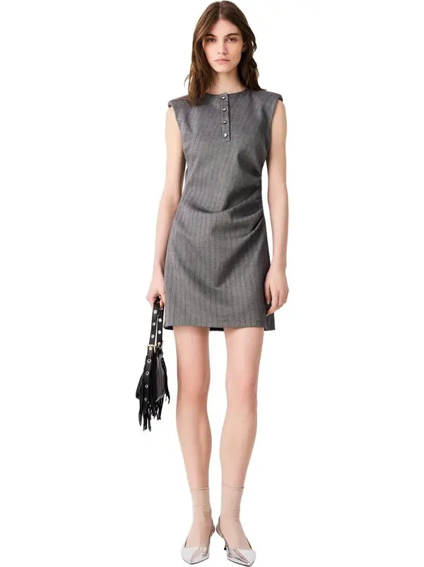 Maje Short Rhinestone Tailored Dress - Grey