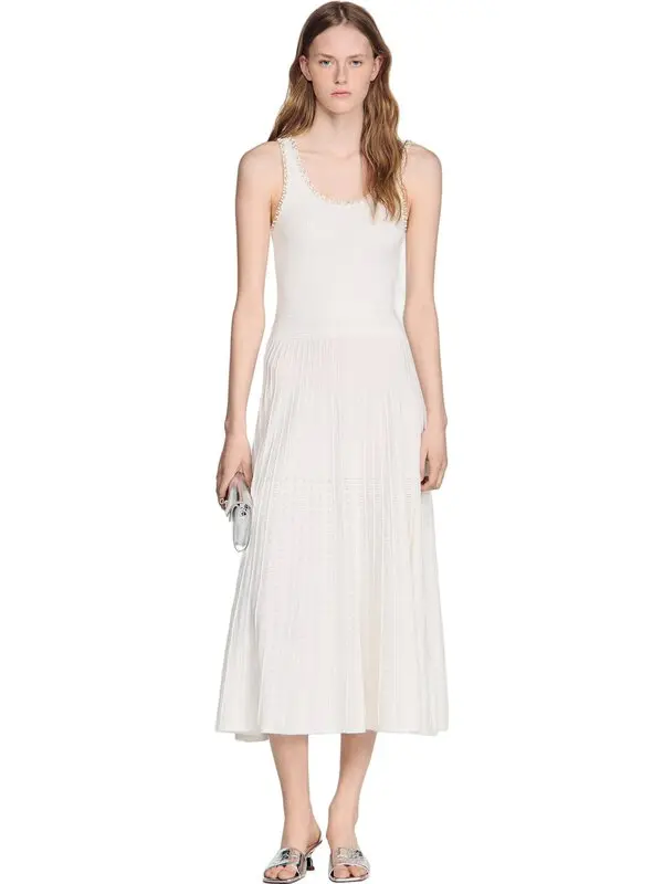 Sandro Rhinestone Embellished Knit Maxi Dress - White