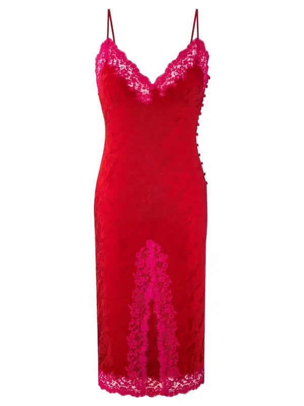 Saint Laurent Silk Satin Lace Dress - Brique