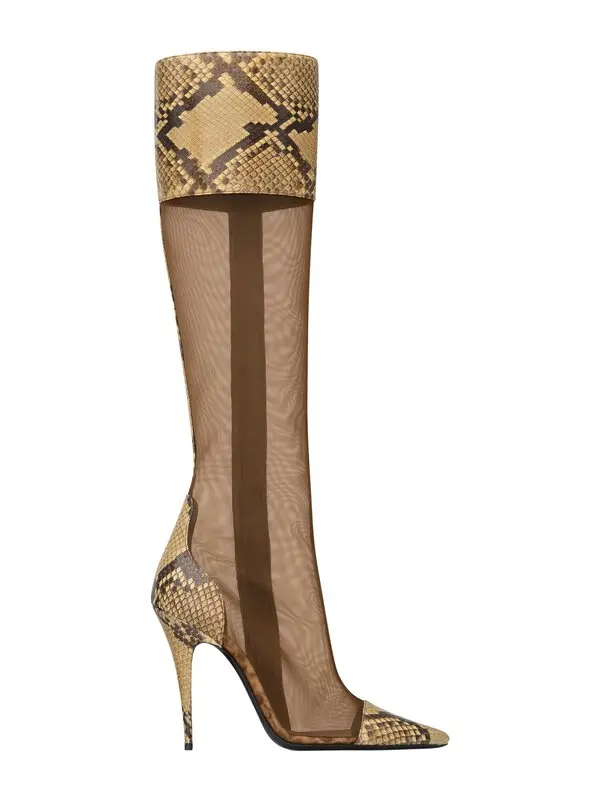 Saint Laurent 77 Boots In Mesh And Python - Sand