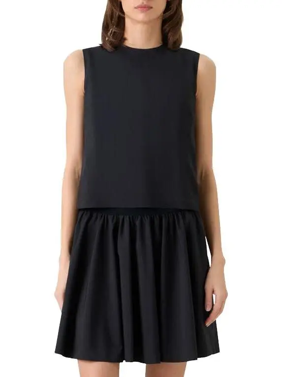 Akris Sleeveless Mixed Media Dress With Pleated Skirt - Black