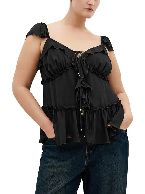 City Chic Ruffle Chiffon Peplum Top - Black