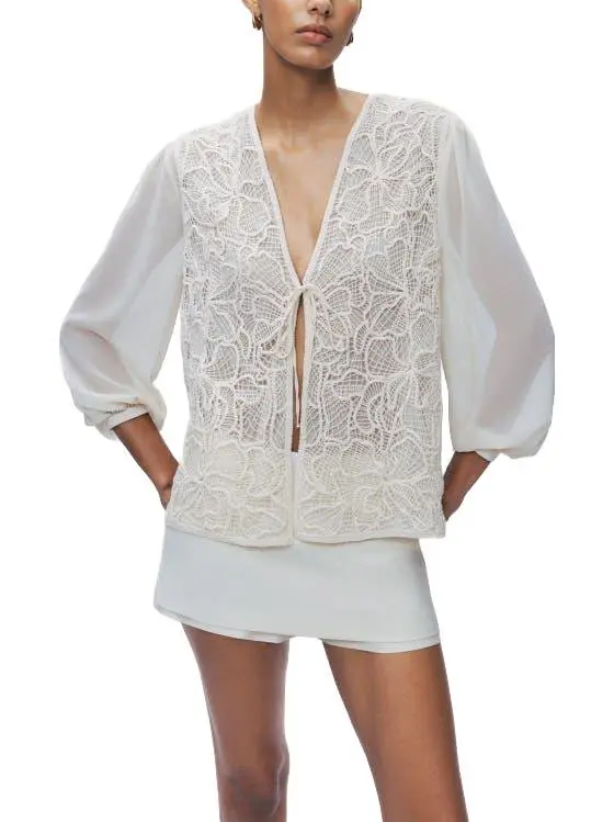 NOCTURNE Lace Front Sheer Sleeve Jacket - Ivory
