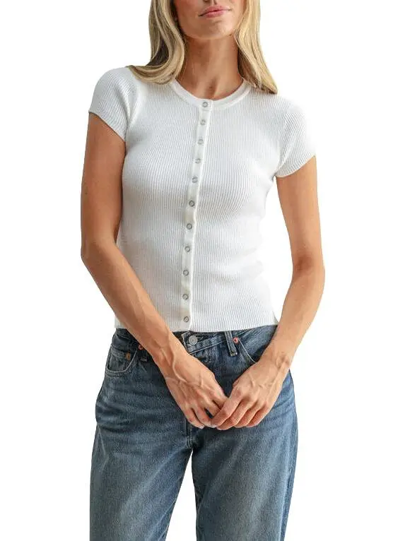 ALL IN FAVOR Rib-knit Cardigan Top With Cap Sleeves - Ivory