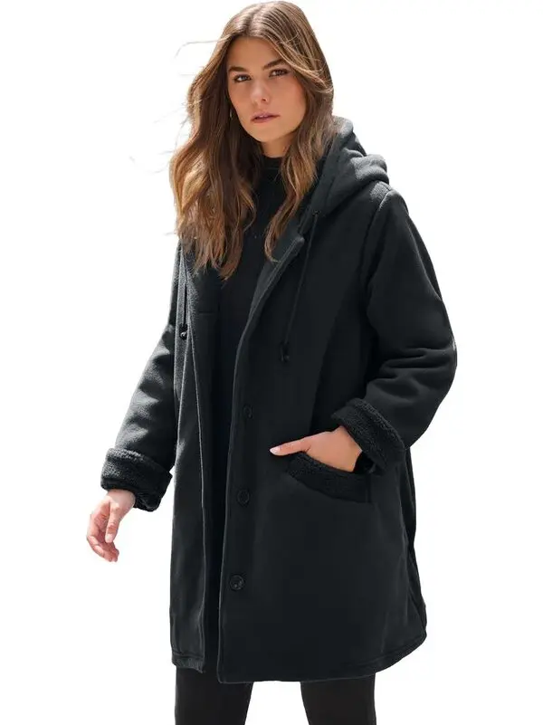 Roaman's Hooded Fleece Coat - Black