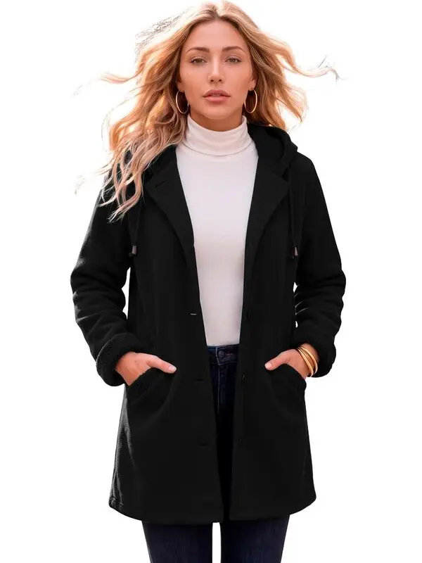 Roaman's Hooded Fleece Coat - Black