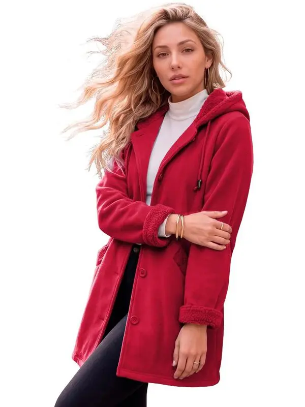 Roaman's Hooded Fleece Coat - Classic Red