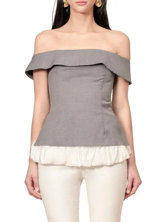 MAUDE CLUB Off-the-shoulder Bubble Hem Top - Grey