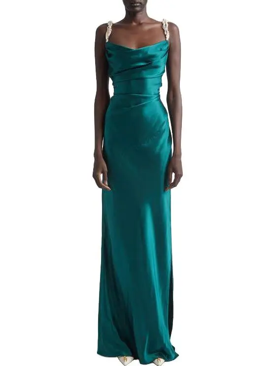 Balmain Embellished Strap Silk Column Gown - Sqv Blue Multi
