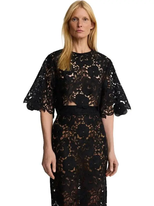 Smythe Guipure Lace Cropped Tee - Black