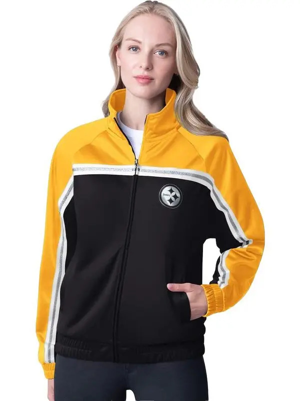 G-III 4HER BY CARL BANKS Pittsburgh Steelers Embroidered Track Jacket - Black