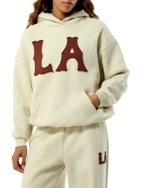 PACSUN La Relaxed Fit Cotton Blend Hoodie - Cream