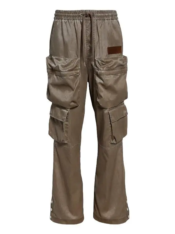 Amiri Faux Leather Cargo Pants With Drawstring Waist And Snap Button Cuffs - Espresso